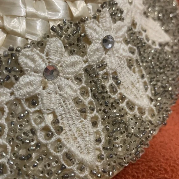 Accessories | Vintage Braided Straw Silver Micro Beaded Detail Hat ...